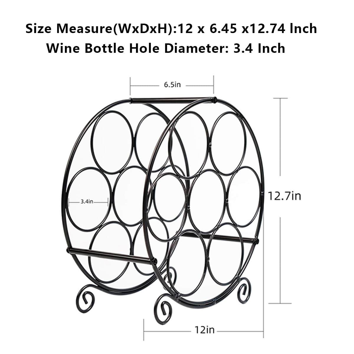 JEBELE Wine Rack Stand of 7 Bottles Freestanding Countertop Metal Wine Rack Small Wine Bottle Organizer Holders Stands Black