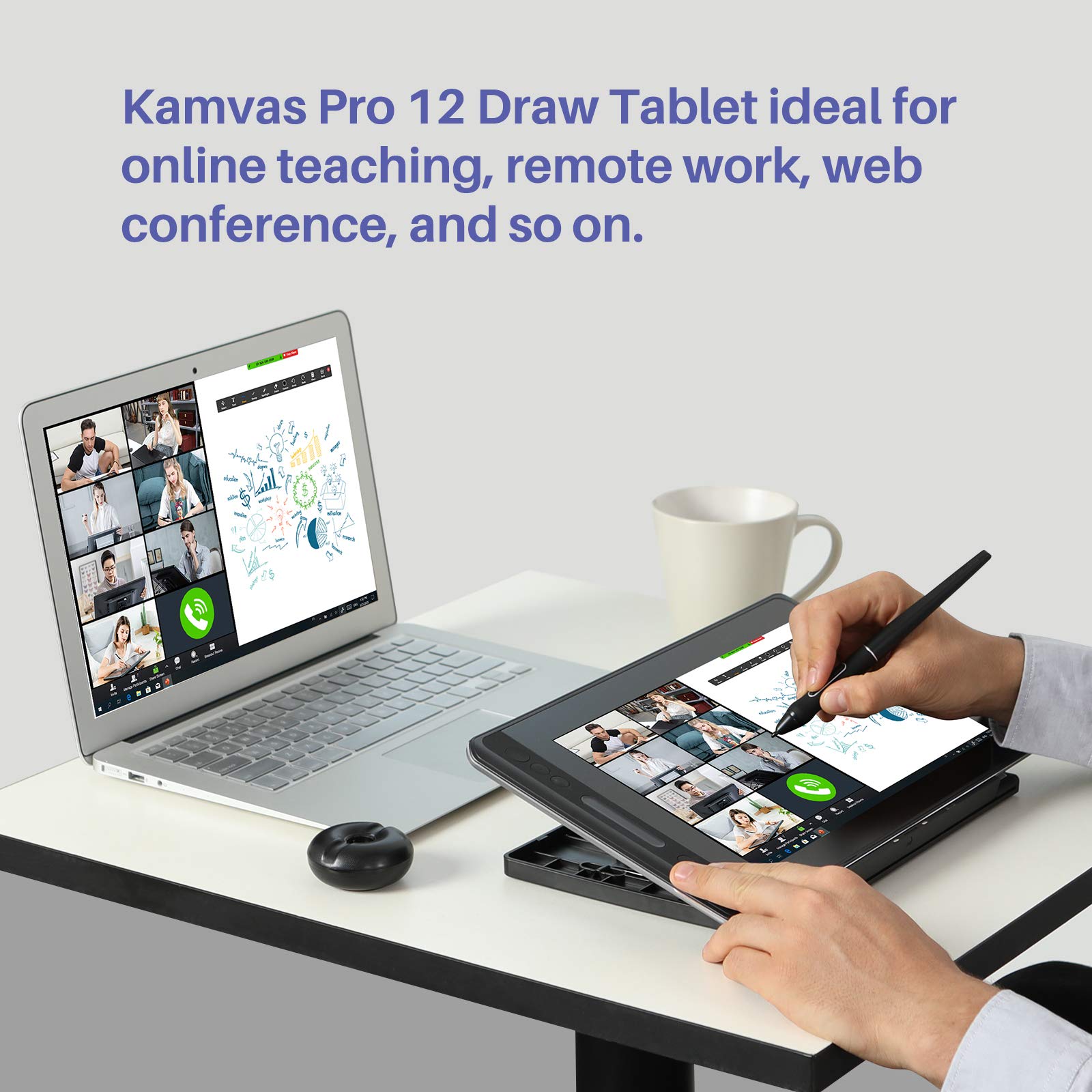 HUION KAMVAS Pro 12 Graphics Drawing Tablet with Screen Full Laminated Tilt 8192 Pen Pressure Battery-Free Stylus Adjustable Stand Compatible with Windows/Mac/Linux, 11.6 Inch Pen Display