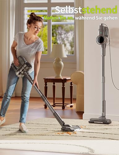 kalado Cordless Vacuum Cleaner, 26Kpa Powerful Stick Vacuum Cleaner, Portable Vacuum Cleaner with LED Display, Rechargeable Vacuum, Self-Standing, Brushless Motor, 6-in-1 Multifunctional Cleaner