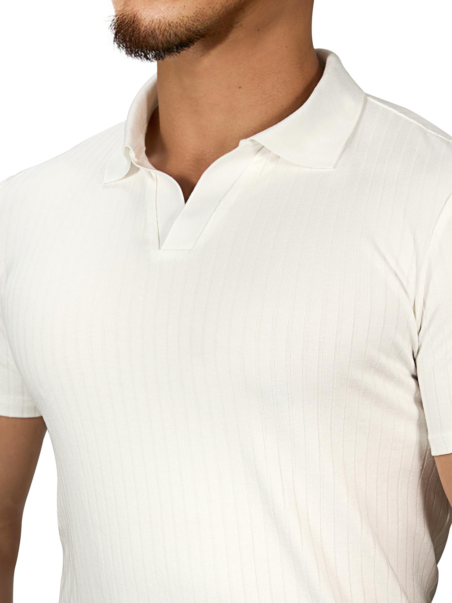 kuboyee Mens Casual Slim Fit Polo Shirts Short Sleeve Contrast Color Stitching Stripe Summer Cotton T-Shirts