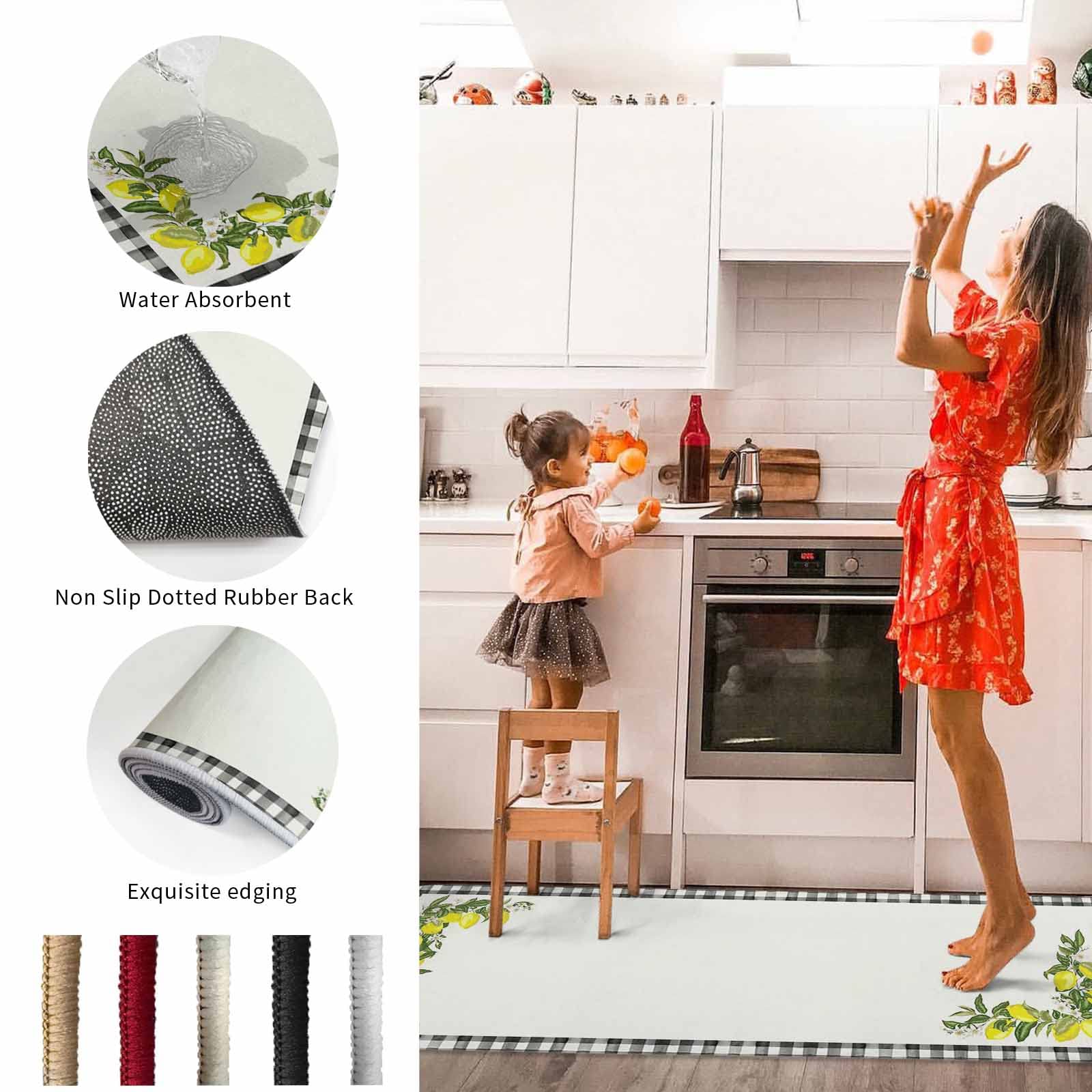 Lemon Kitchen Mats and Rugs Set, 2 Pcs Kitchen Mats for Floor, Non slip Kitchen Mat Waterproof Machine Washable Kitchen Rugs, Home Decor for Kitchen, Office, Laundry (19.7x31.5in+19.7x63in)