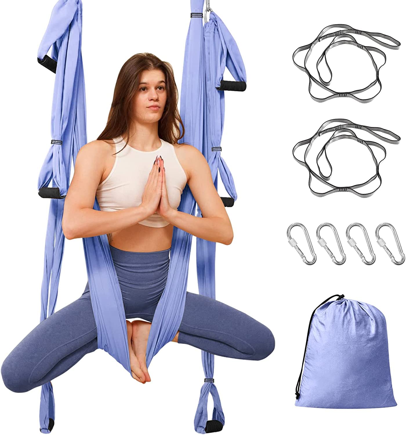 Leogreen Yoga Swing Set, Aerial Yoga Hammock Silk, Anti-Gravity Inversion Swing Exercises Sling Kit for Beginners and Kids with 2 Extension Daisy Straps and 4 Carabiners