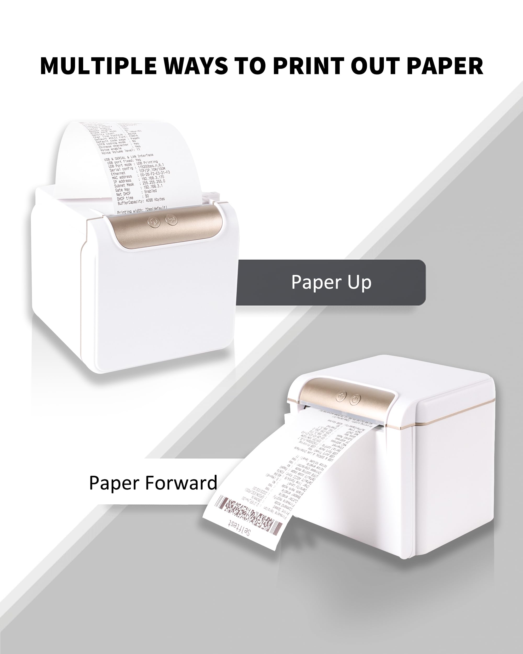 ZYWELL Thermal Receipt Printer 80mm ZY608 Compatible with Square Shopify iOS Android, Receipt Printers with Auto-Cutter, Audio-Visual Alarm, Printer Use for Small Business,Restaurant
