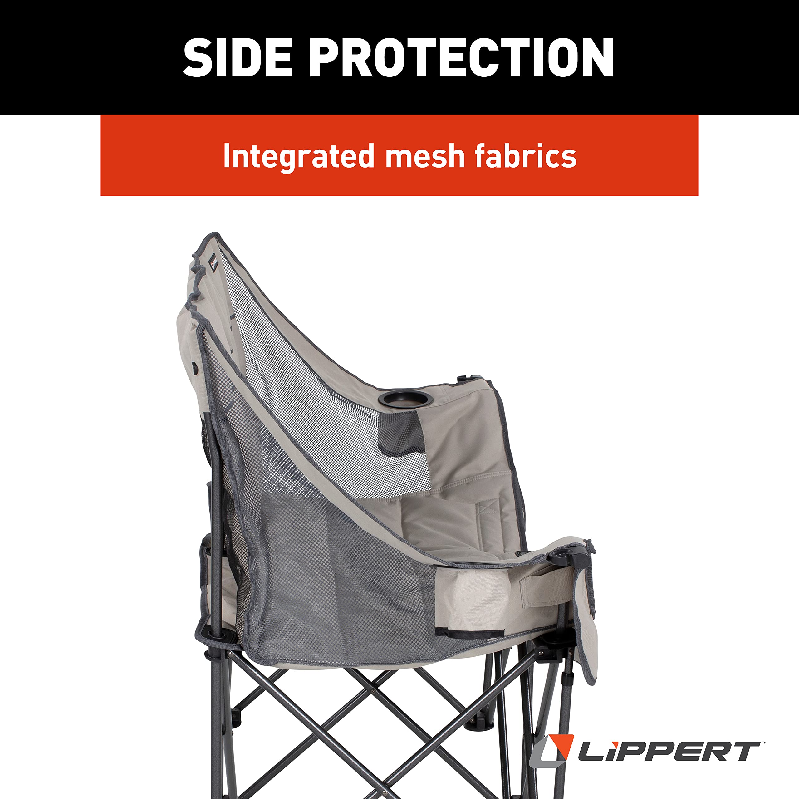 Lippert Campfire Folding Loveseat with 500-lb. Weight Capacity, Carry Bag, Durable Mesh Fabrics, High-Loft Cushioning, Storage Pocket, Dual Cupholders, Stemmed Wine Glass Holder (Sand) - 2021000205