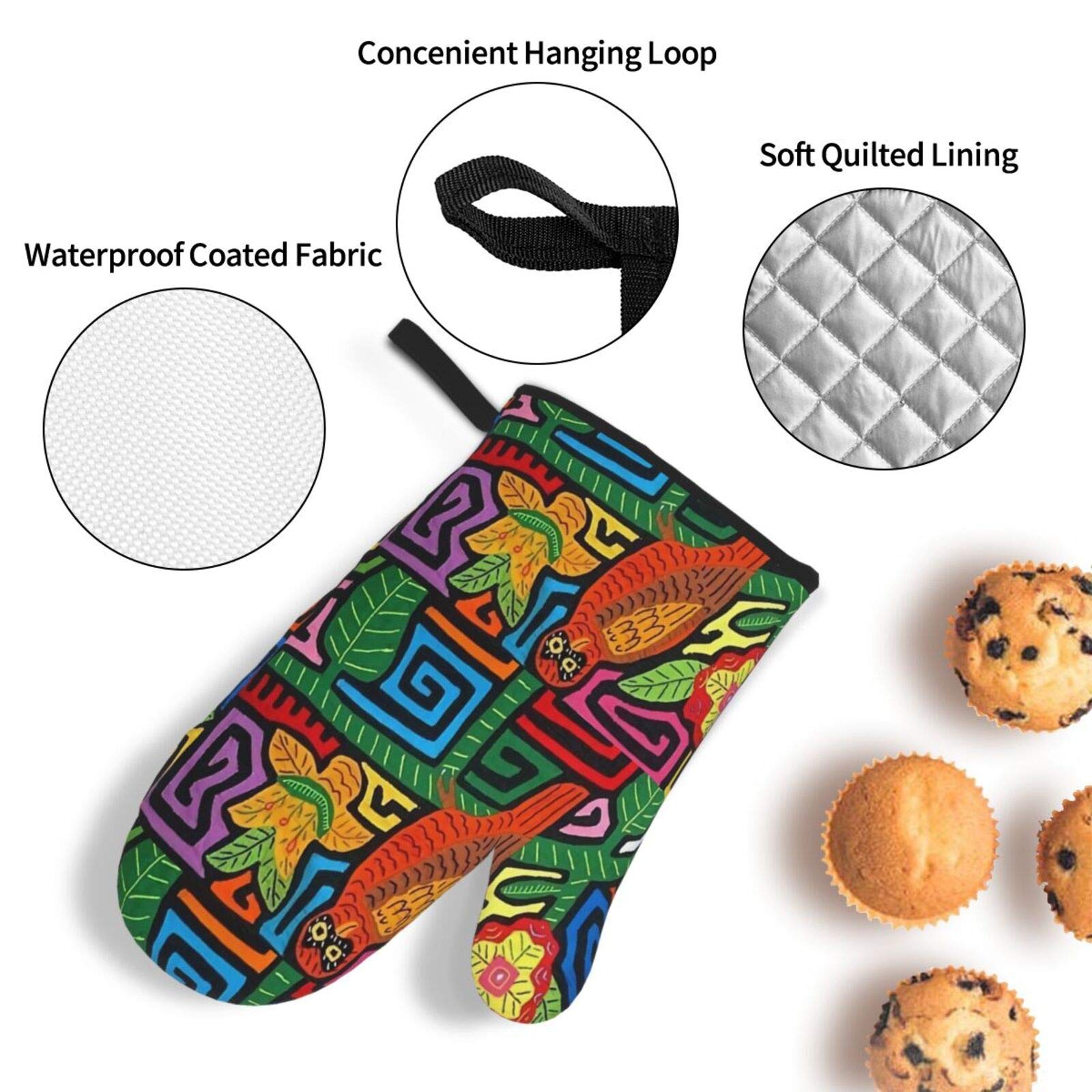 Mola De Panama Oven Mitts and Pot Holders Sets for Kitchen - Heat Resistant BBQ Oven Gloves - Polyester Printing Non-Slip Surface Set of 4