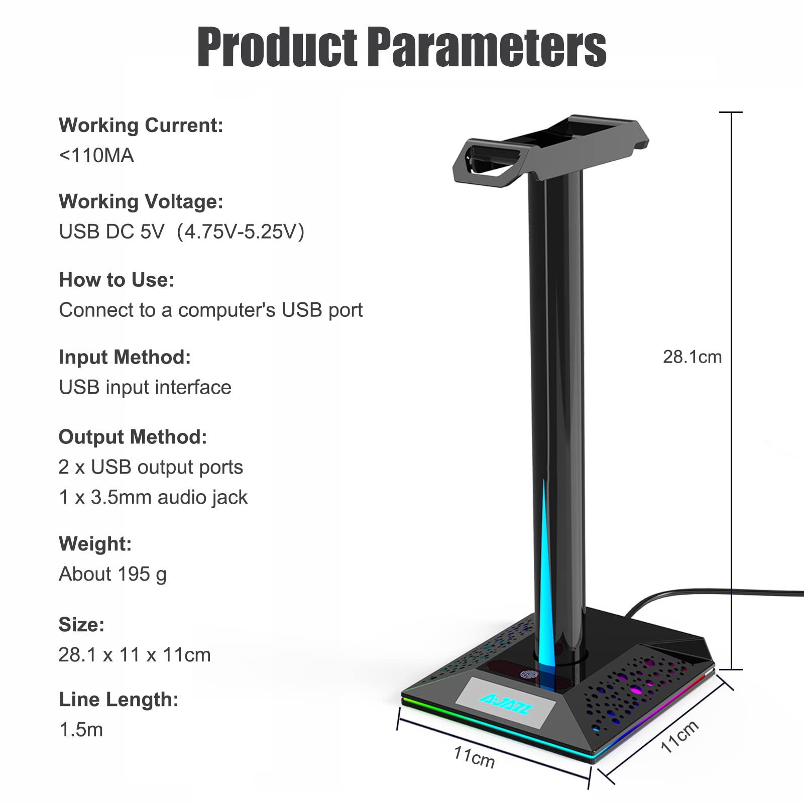 Lomiluskr D9 RGB Headphone Stand with 2 USB Ports, 14 RGB Lighting Effects, Desk Gaming Headset Holder Hanger Rack, Suitable for Gamer Desktop Table Game Earphone Accessories (White)