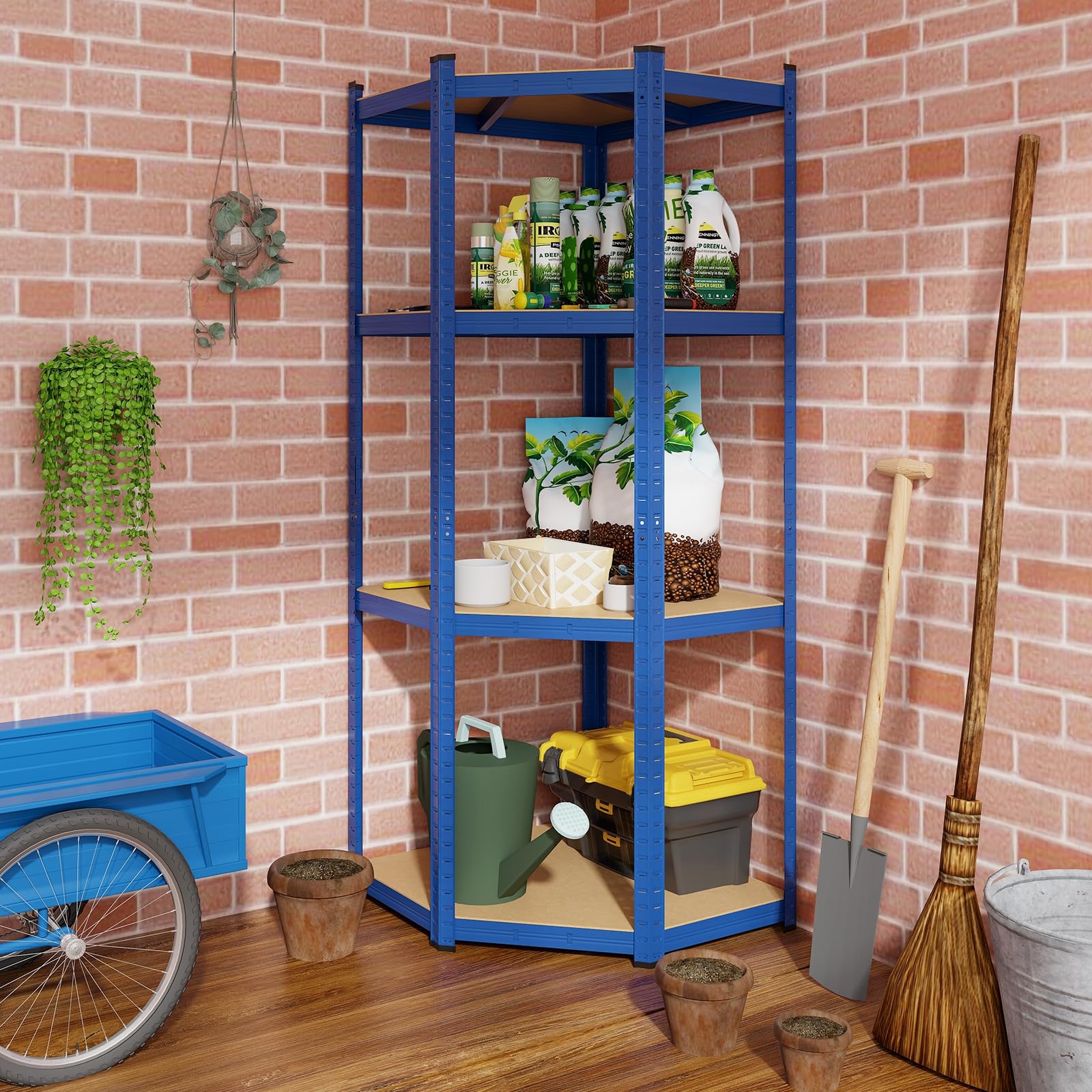 Tangkula 4-Tier Corner Shelving Unit, Adjustable Garage Storage Utility Rack, Load 1600 LBS Heavy Duty Metal Shelving Organizer for Warehouse, Pantry, Shed & Kitchen, 39”W x 31”D x 71”H (1, Black)