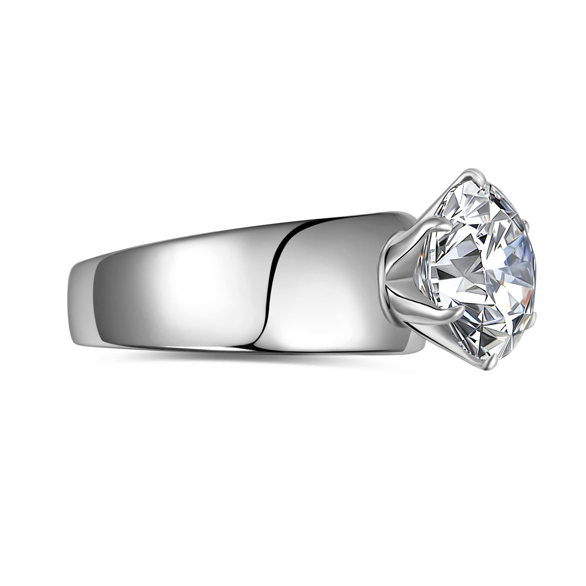 Loyufevr Stainless Steel Wedding Engagement 4 Carat Round CZ Women Wedding Solitaire Promise Bridal Ring (7) White