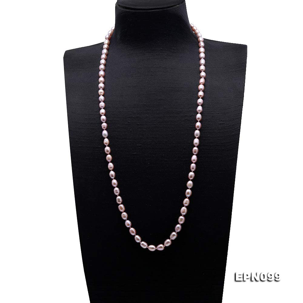 JYX Long Strand Pearl Necklace 7-8mm Oval Freshwater Pearl Sweater Necklace Opera Length 32" (Lavender) (Lavender)