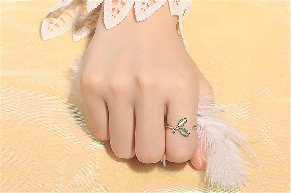 kogl Cat's eye leaf style Ring Japanese and Korean Style Adjustable Ring Wear on Any Finger Longing for Advocating simple and nature (Green)