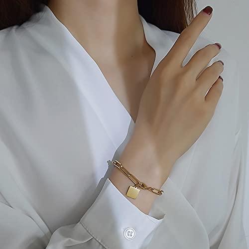 Kemstone Titanium Steel Chain Bracelet Gold Plated Simple Gold Bracelet for Women 6.8"