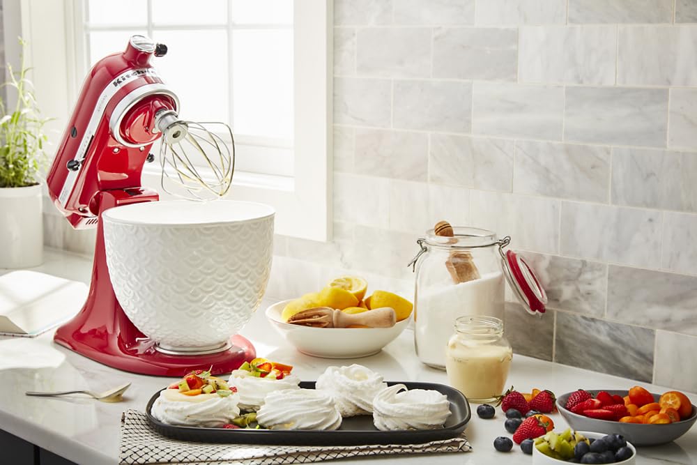 KitchenAid 5 Quart Ceramic Bowl for all KitchenAid 4.5-5 Quart Tilt-Head Stand Mixers KSM2CB5TWM, White Mermaid lace