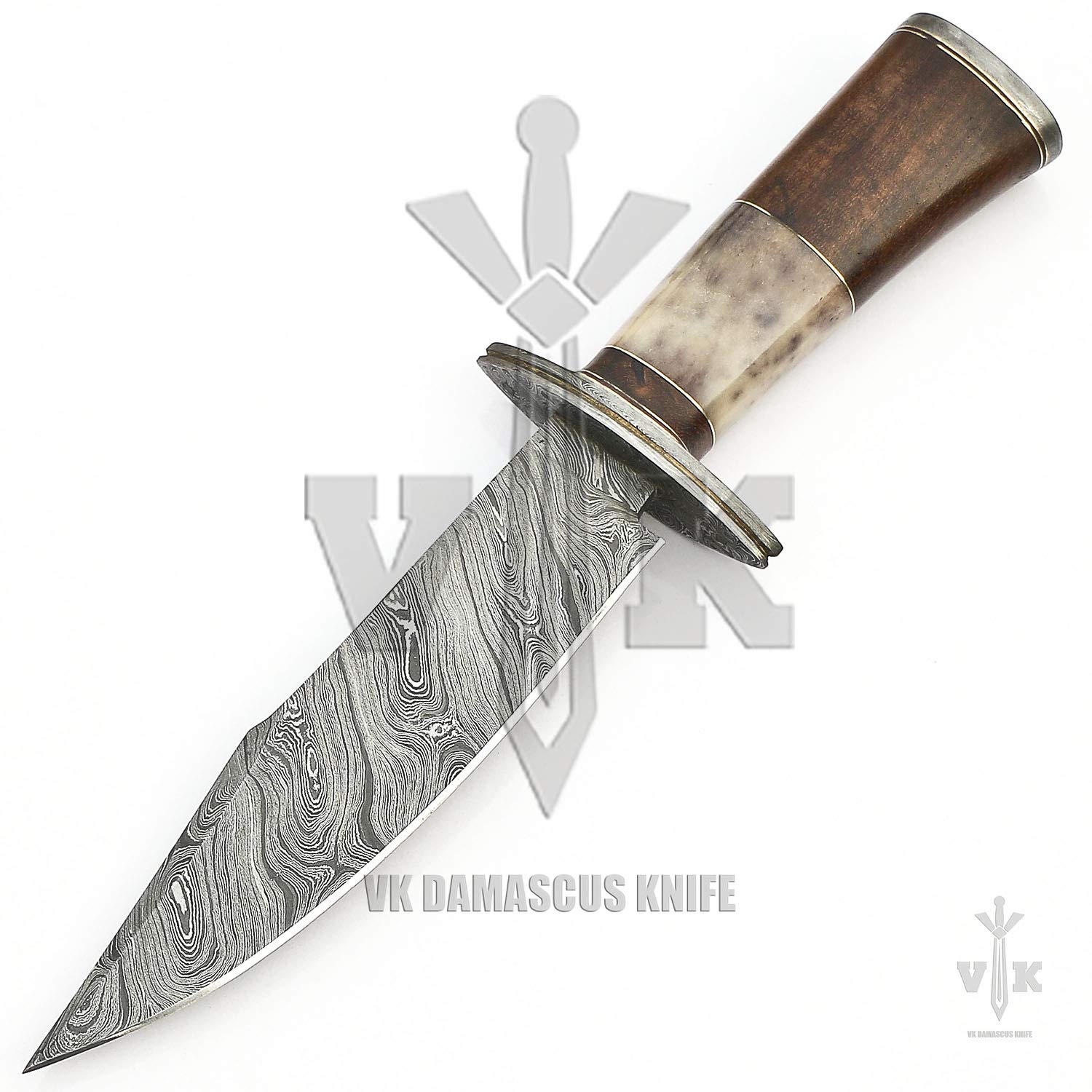 JNR Traders Damascus Steel Fixed Blade Hunting Knife with Leather Sheath - 2297