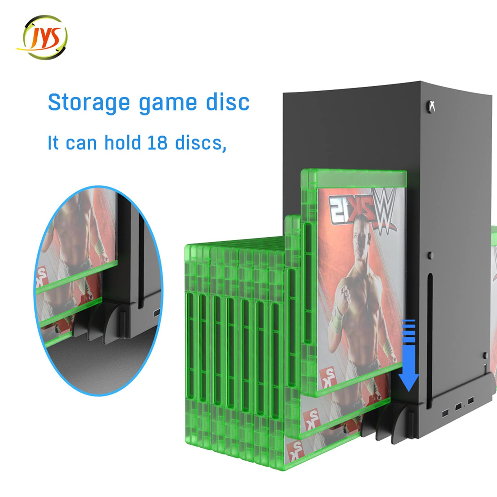 JYS-X133 Xbox Series X Cooling Fan Stand With Game Disc Storage Rack For Xbox Series X Console Cooler Base(Does not include console game disc)