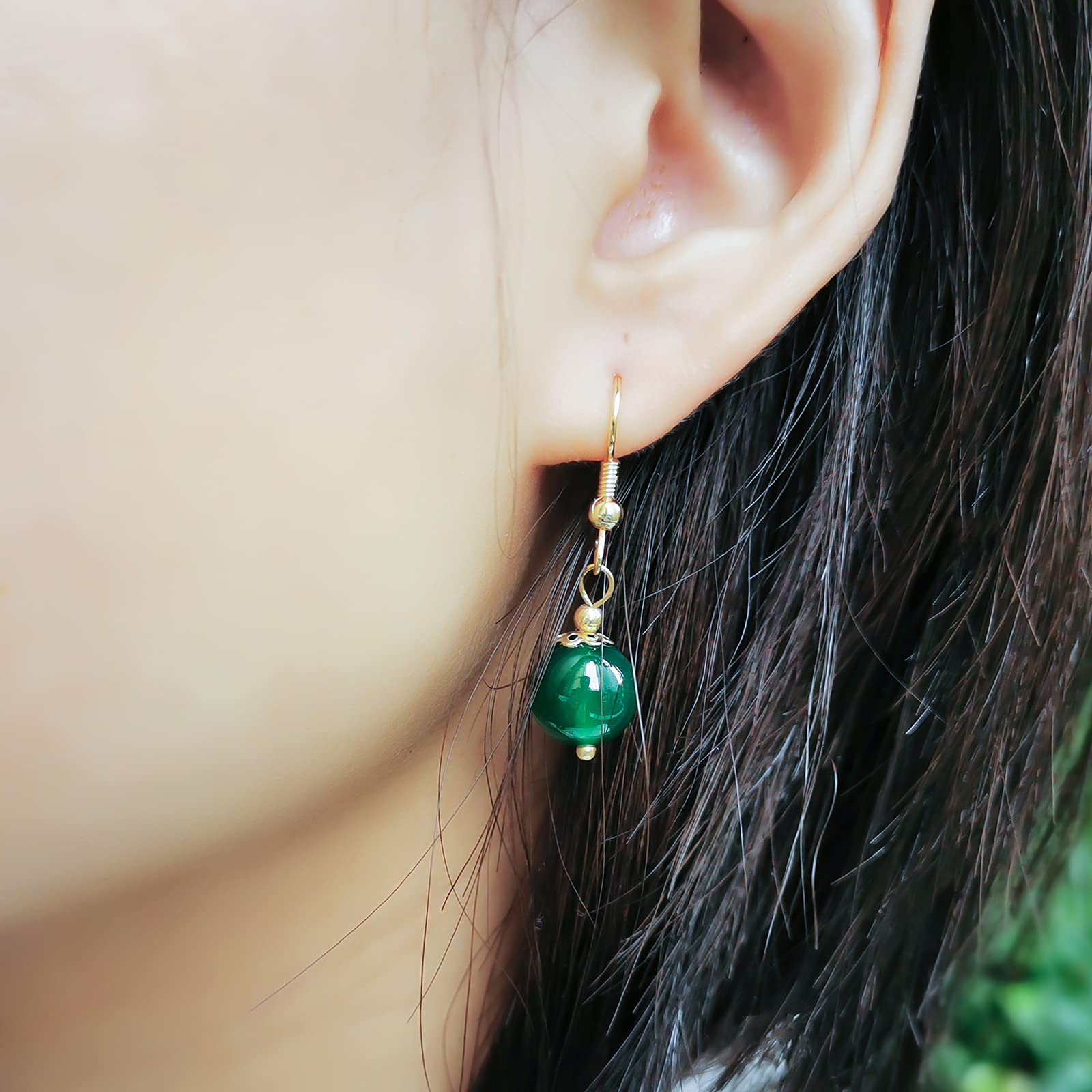 Jade Earrings for Women 18k Gold Green Ball Drop Dangle Earrings Gift for Graduation Anniversary