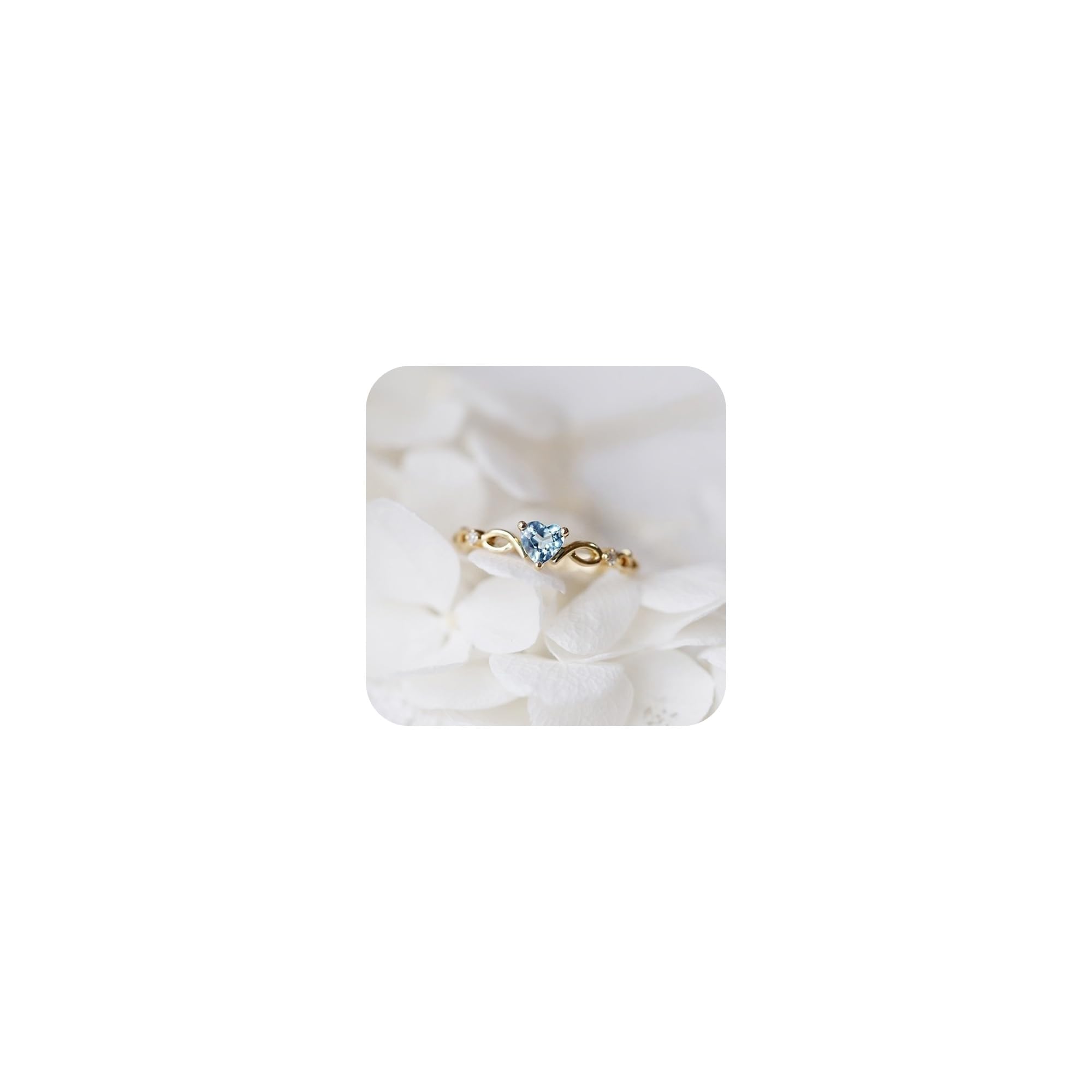 Koguxuix 14k Gold Sea Blue Topaz Love Heart CZ Crystal Diamond Ring Women Anniversary Engagement Wedding Gemstone Ring (8)
