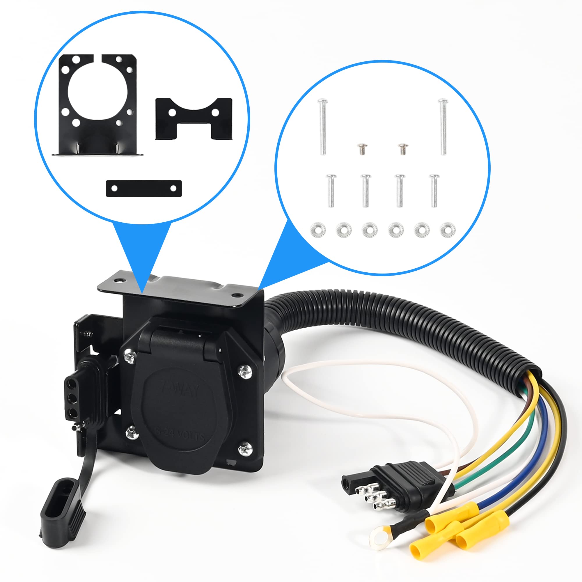ikare 4-Way to 7-Way RV Blade and 4-Way Flat Female Trailer Wiring Adapter Connector Kit