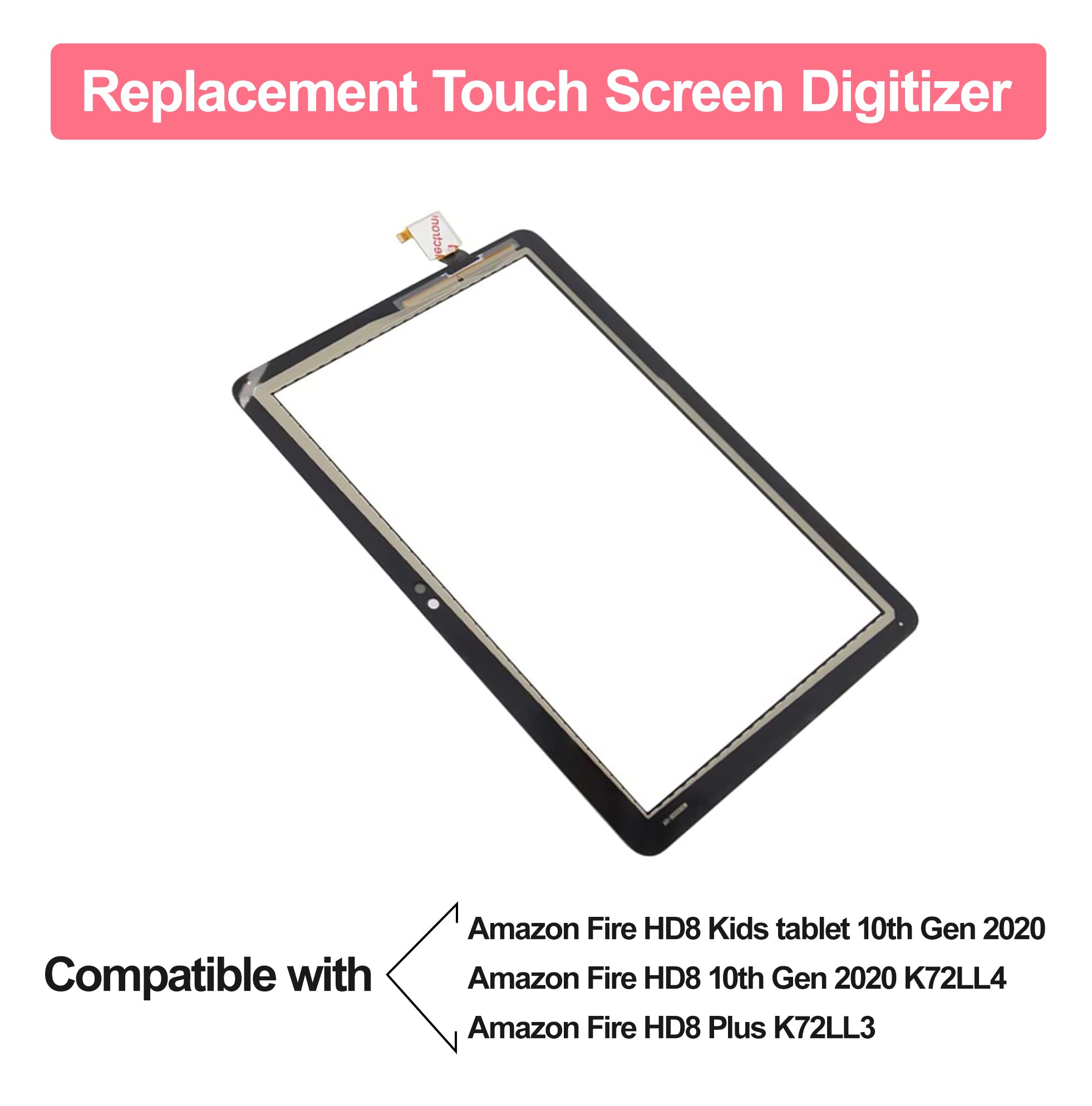 LXun Upgraded Digitizer Glass Compatible with Amazon Kindle Fire HD 8 /HD 8 Plus Tablet 10th Generation 2020 K72LL3 K72LL4 Touch Screen Digitizer Replacement Panel Front Glass Lens with Repair Tools
