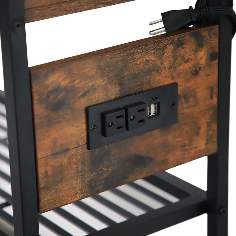 HESIEU Farmhouse Console Table Narrow Sofa Table with 2 Drawers 2 Shelves Coffee Bar Collection Table with Power Sockets and USB Ports for Entrance Hallway Living Room Dining Room