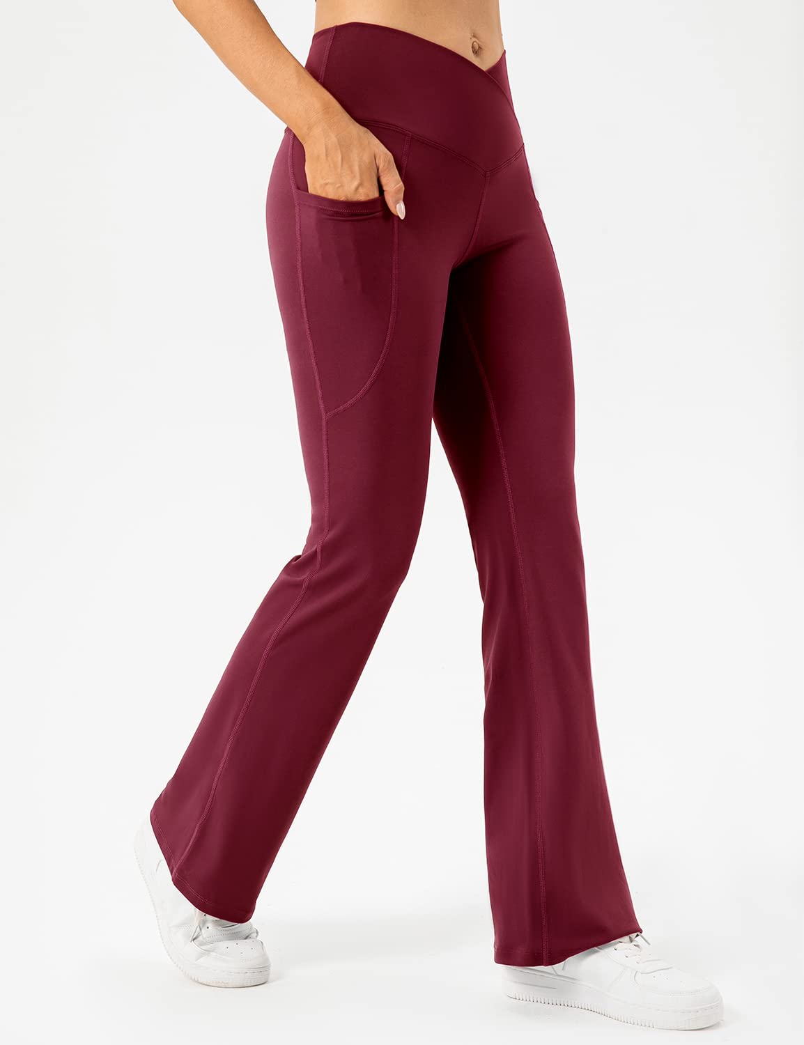Lavento Women's Bootcut Yoga Pants - Crossover Waist Pocketed Flare Leggings for Women (Gray, Small)