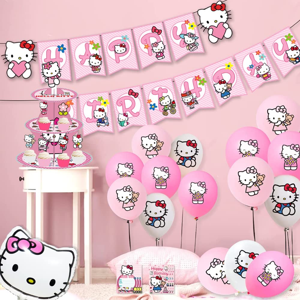 Hello Kitty Party Supplies Decorations, 3 Tier Cupcake Stand, Birthday Dessert and Cake Display Stand for Birthday Party Decoration, Hello Kitty Party Favors Decorations