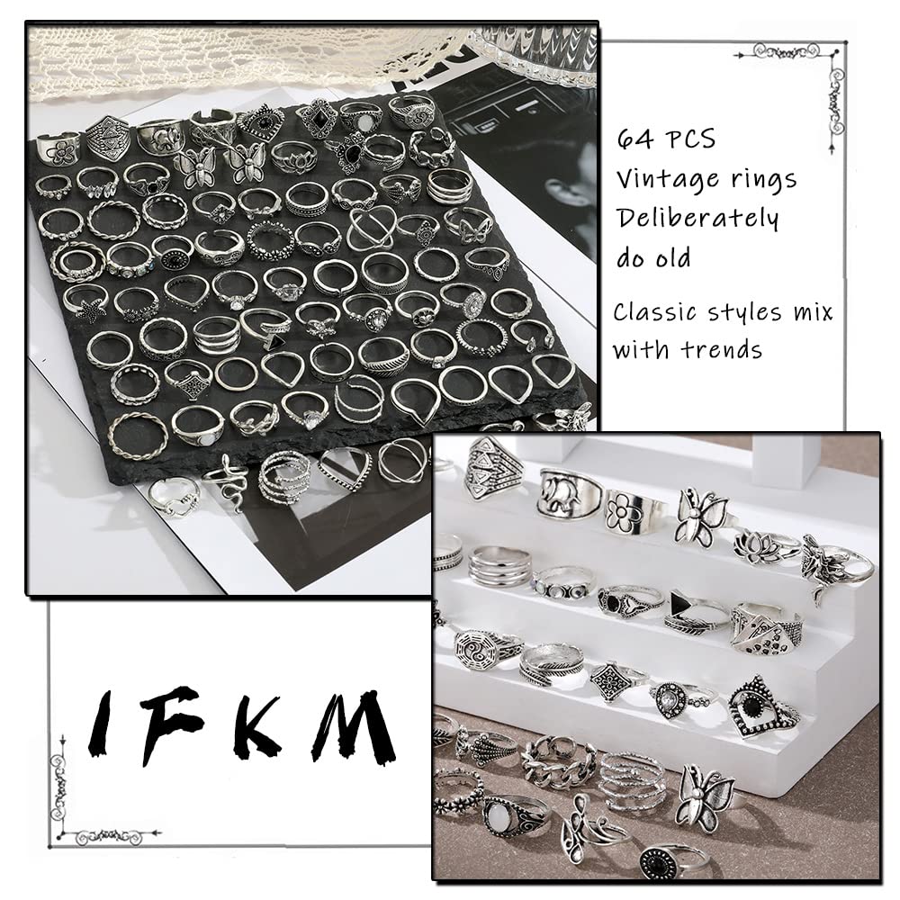 IFKM 80 Pcs Vintage Silver Knuckle Rings Set for Women Stackable Y2K Aesthetic Joint Finger Ring Bohemian Retro Midi Rings Boho Butterfly Snake Crystal Stacking Rings Pack for Girls