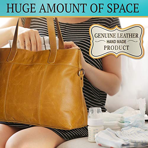 K-Musculo Miss Lucy and Co Genuine Leather Baby Diaper Bag Stylish Brown RFID Protection for Purse Shoulder Strap Changing mat