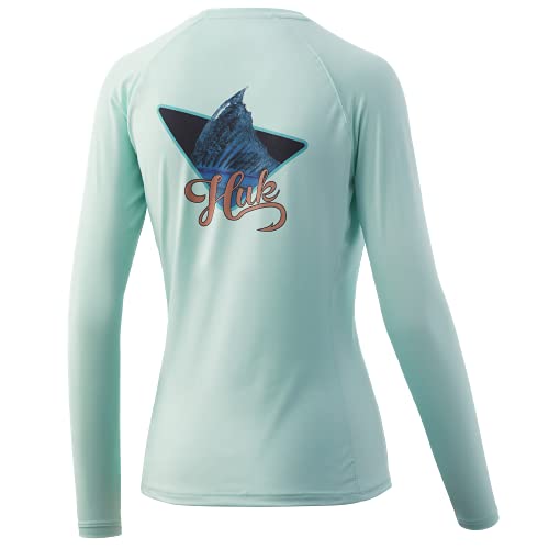 HUK Women's Pursuit Long Sleeve Performance Shirt + Sun Protection, Dorsal-Seafoam, X-Large