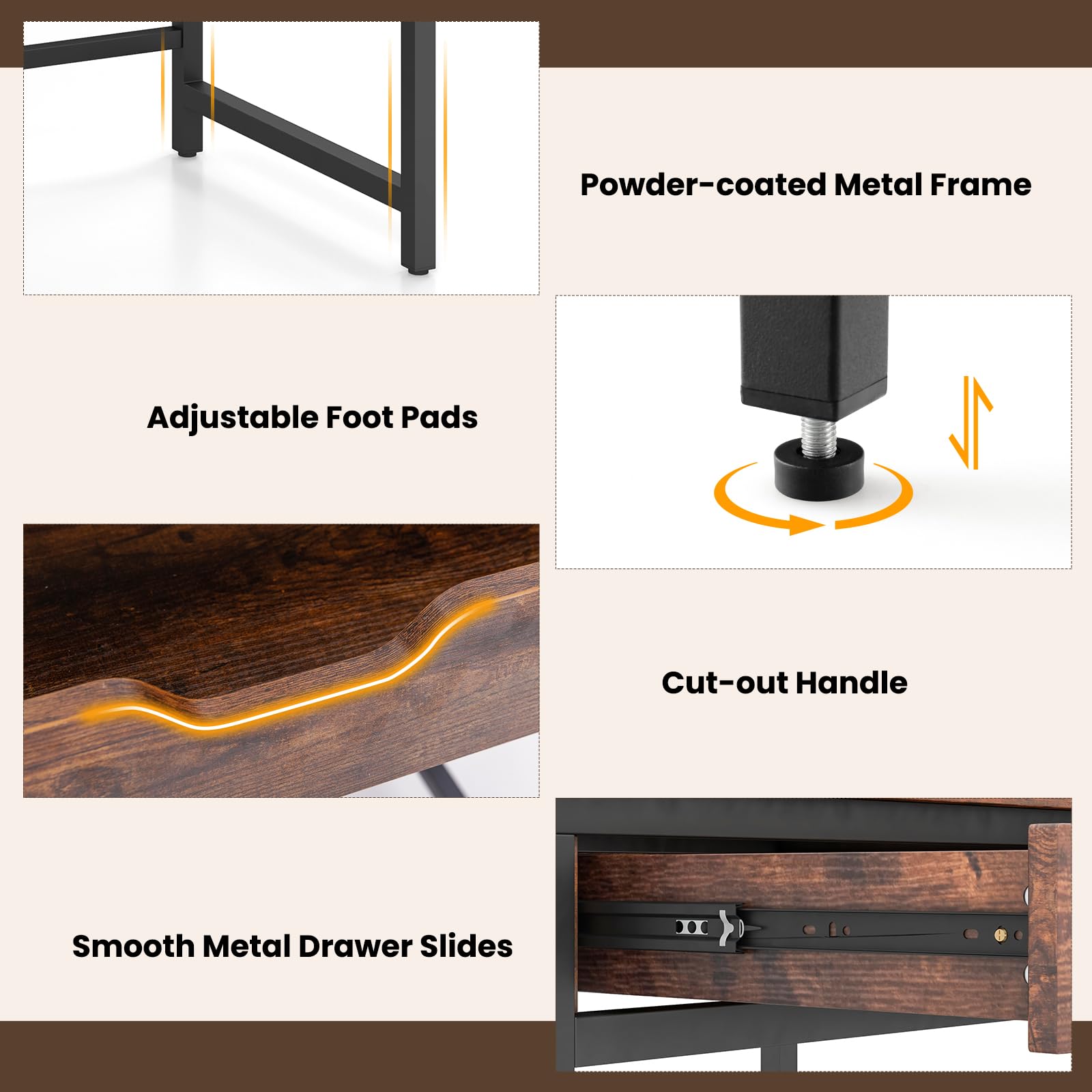 Tangkula Computer Desk with Charging Station, 40β Industrial Home Office Desk with Drawer & Adjustable Shelf, Compact Computer Workstation with CPU Stand & Headphone Hooks, Study Writing Desk