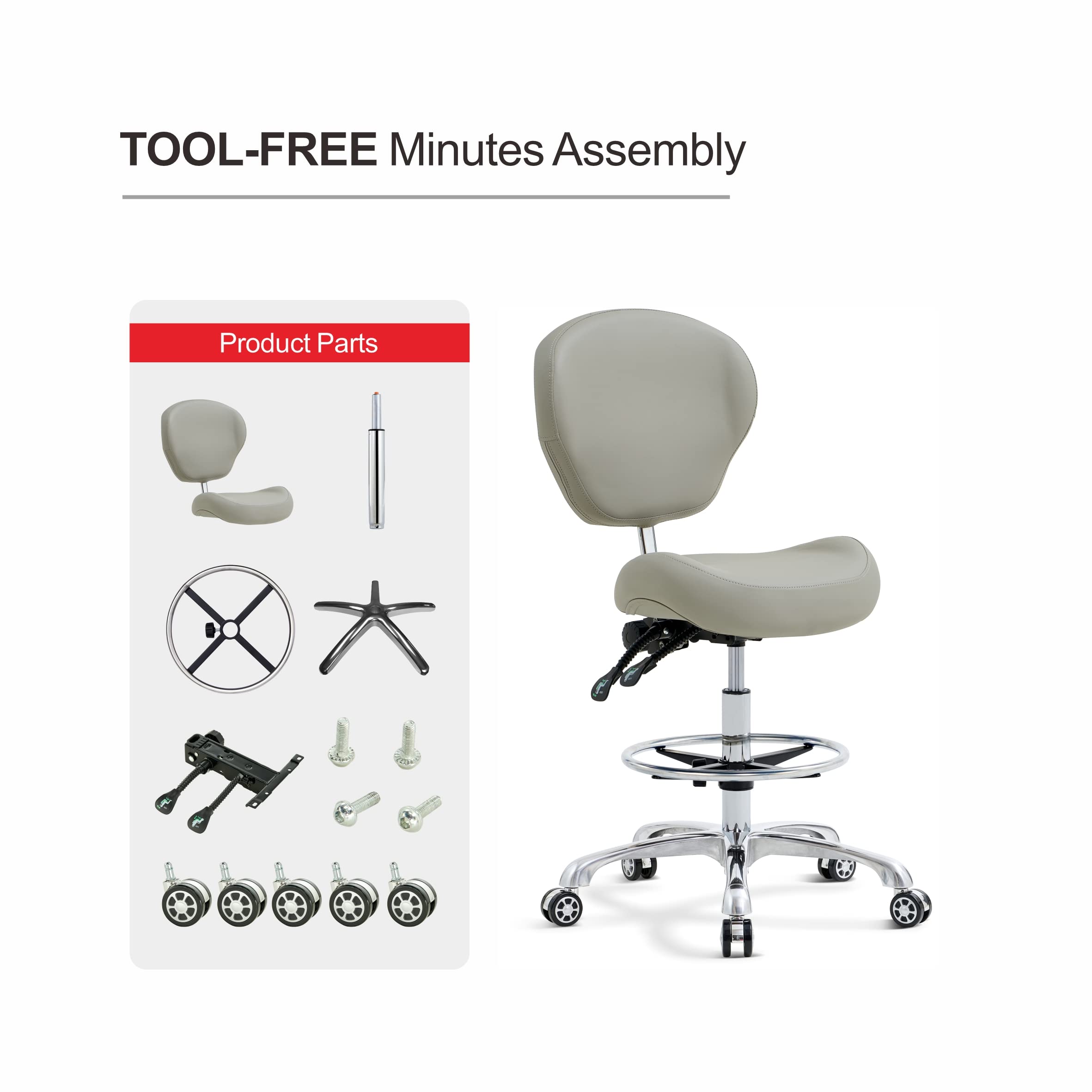 Kastele Ergonomic Home Office Desk Chair - Swivel Adjustable Comfortable Task Chair with Lumbar Support, Foot Ring and Rolling casters for managerial, Executive, Drafting,Computer, Grey