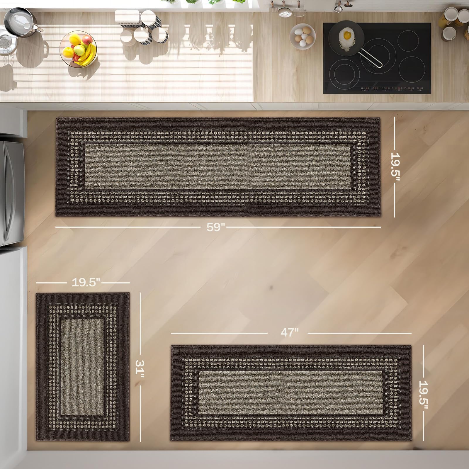 JEEDOVIA Kitchen Mat, Kitchen Mats for floor Absorbent Dirt-Resistant Floor Mats Non Slip, Kitchen Runner Rug for Sink, Laundry, Office, Door, Machine Washable, 19.5"x31", Brown
