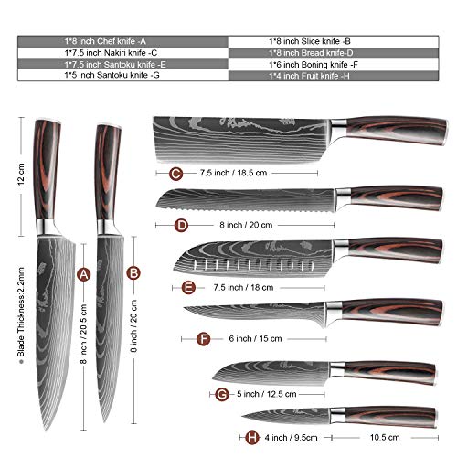 XITUO Kitchen chef Knife Set,8 Piece High Carbon Stainless Steel Knives Pakkawood Handle, Ultra Sharp Cooking Knife with Knife Sheath & Gift Box (8PCS Chef Knife Set)