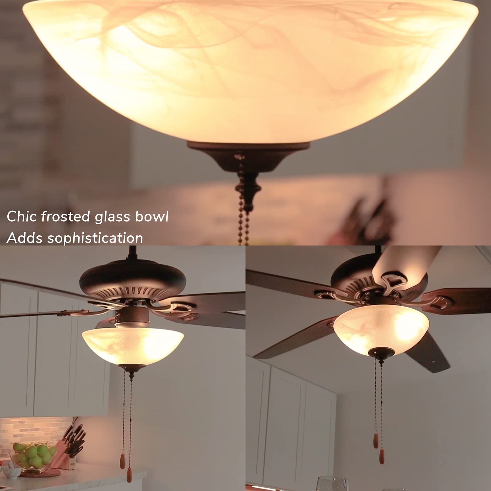 Inlight 52 Inch Indoor Ceiling Fan with 2 Lights, Home Decor Ceiling Fan with Pull Chain Control, Frosted Glass Bowl, Oil Rubber Bronze Reversible Motor Low Profile Ceiling Fan, 5 Blades, IN-0701-2-BZ