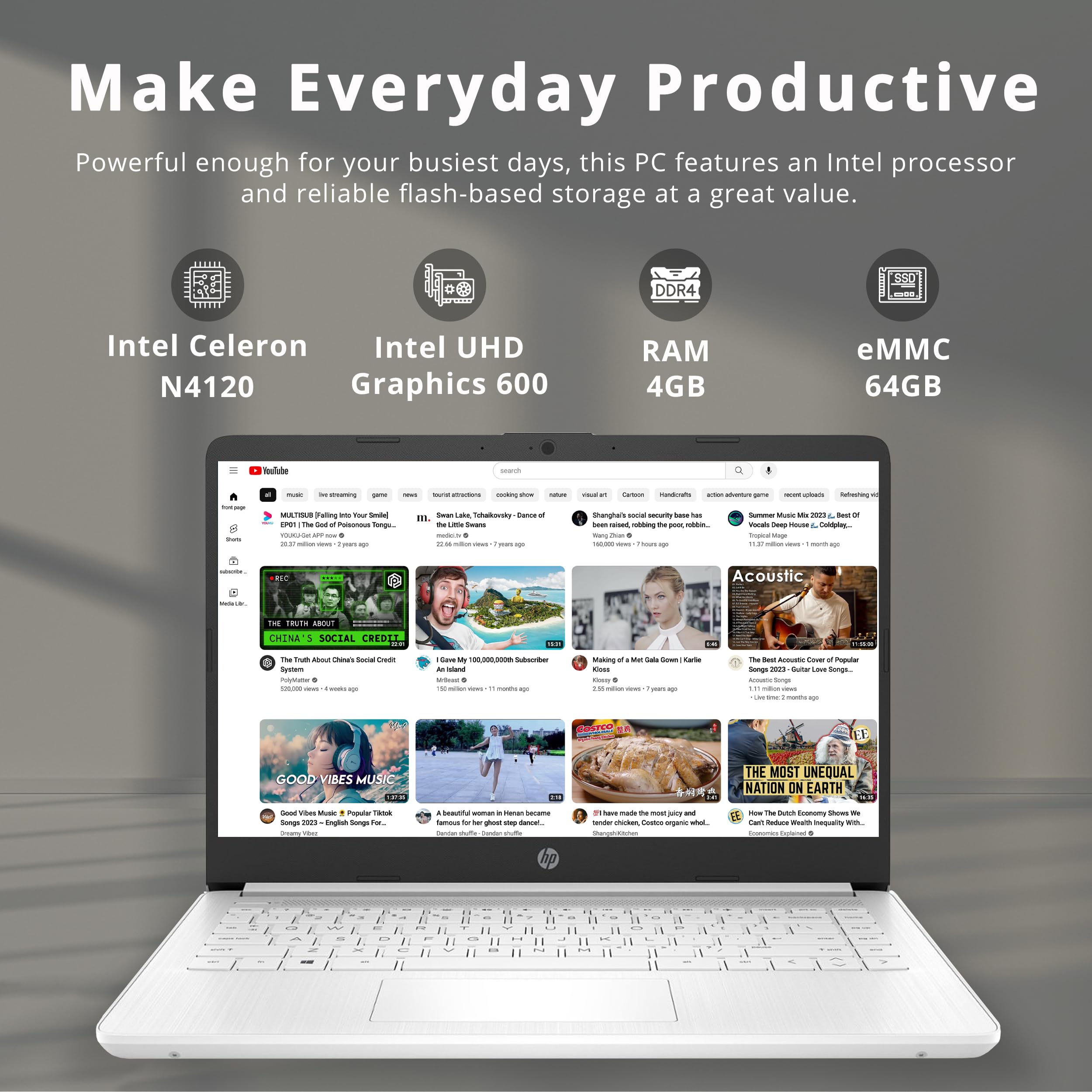 HP Stream 14-inch Laptop, Intel Celeron N4000, 4 GB RAM, 64 GB eMMC, Windows 10 Home in S Mode With Office 365 Personal For 1 Year (14-cb187nr, Diamond White)