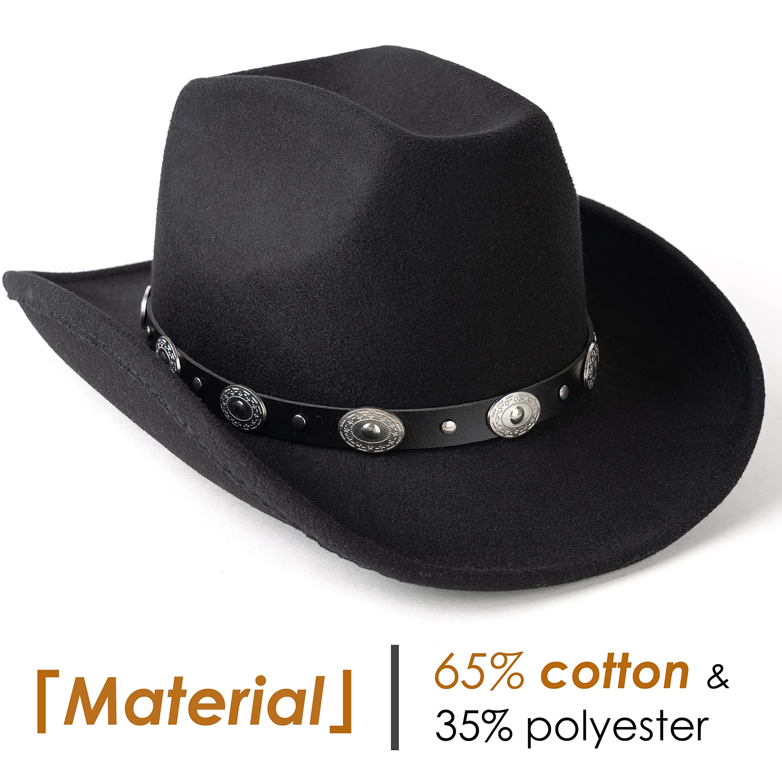 Lisianthus Men & Women Wide Brim Cowboy Hat Pinch Front Cowgirl Hat Black
