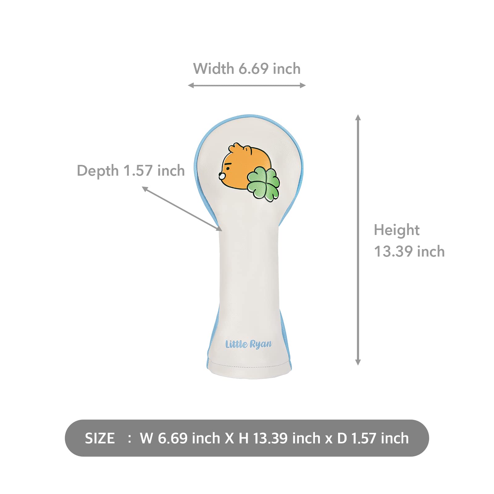 KAKAO FRIENDS GOLF Basic PU Driver Head Cover, Character Golf Club Cover, PU Leather Cover, 3-Panel Construction (Little Ryan)