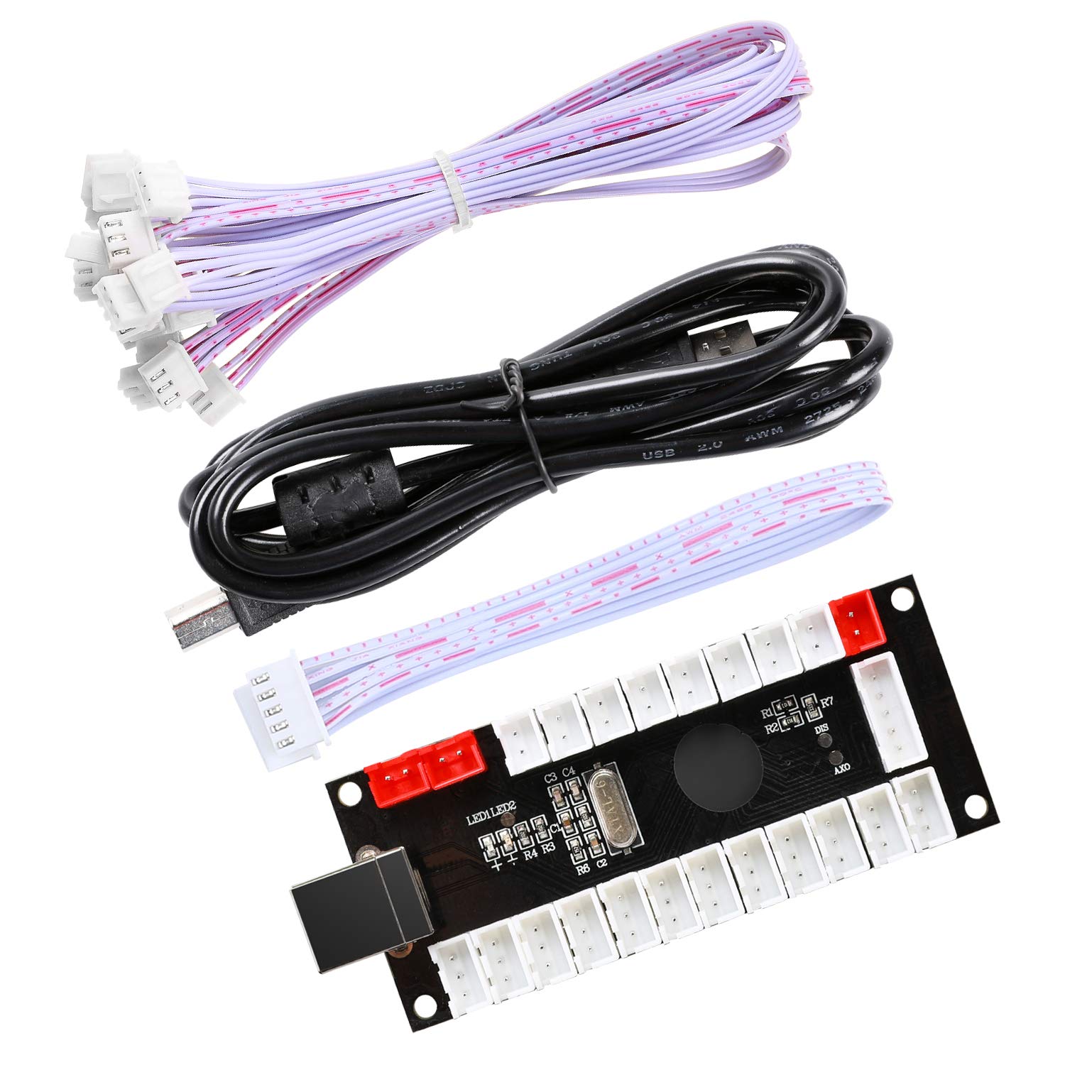 Hikig 2 Player LED Arcade Games DIY Parts Kit 2X USB Encoders + 2X Arcade Joysticks + 20x LED Arcade Buttons for Raspberry Pi and Windows