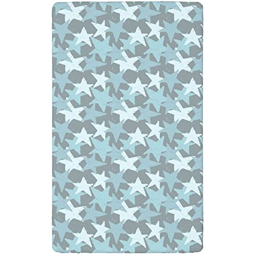 Star Themed Fitted Mini Crib Sheets,Portable Mini Crib Sheets Soft & Stretchy Fitted Crib Sheet-Crib Mattress Sheet or Toddler Bed Sheet,24β x38β,Seafoam and Baby Blue