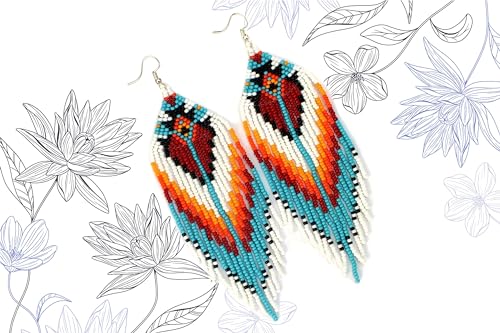 Long Beaded Dangle Earrings β Boho Native Handmade Seed Bead Tassel Bohemian Large Statement Drop Fringes for Women (Multicolor)