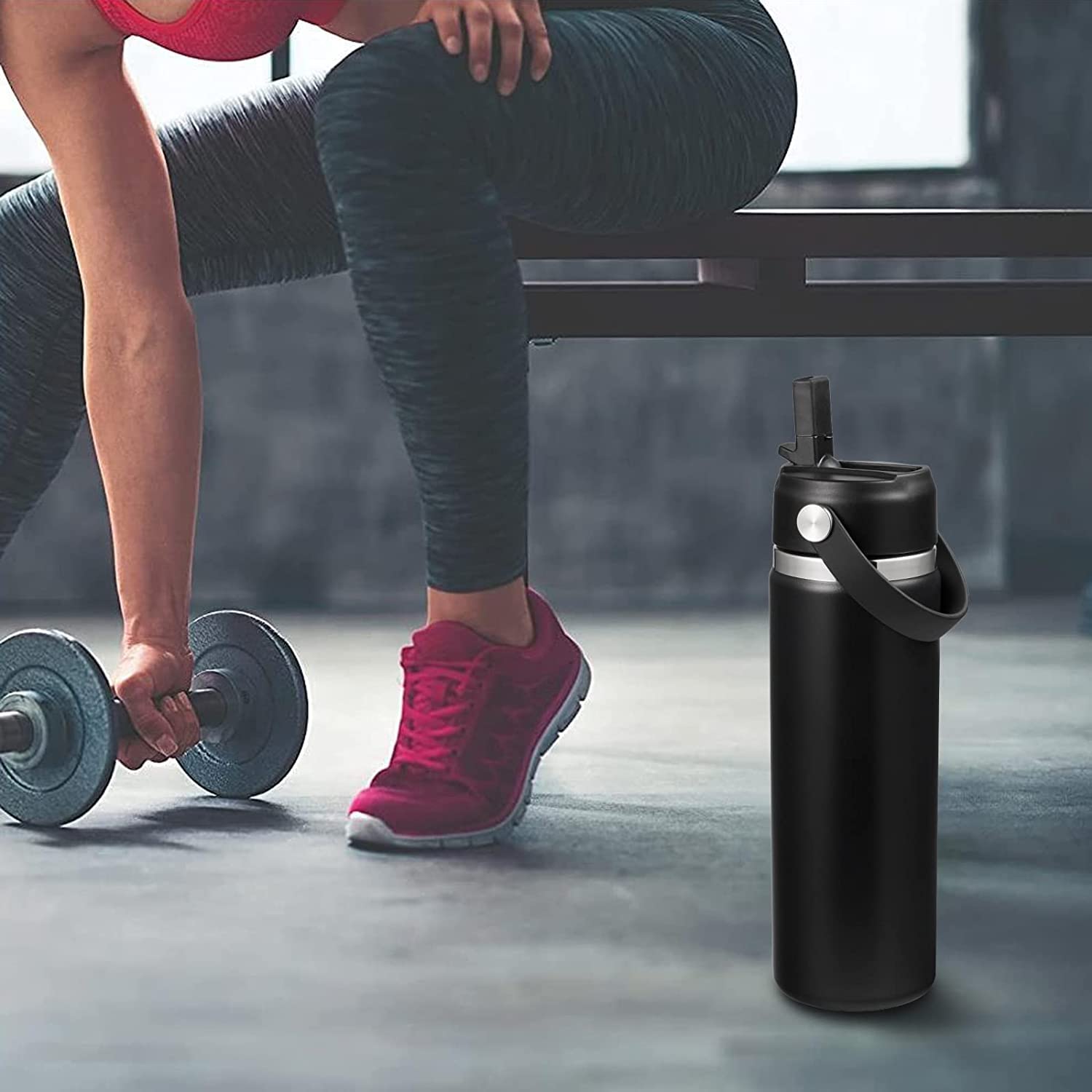 Hydroflask Lids with Straw 32 oz 40 oz Compatible with Hydro Flask Wide Mouth 64 oz Water Bottle, Cap Replacement with Straws, Hydro Flex Handle Top, Flask Water Bottle Accessories(Black 2 Pack)