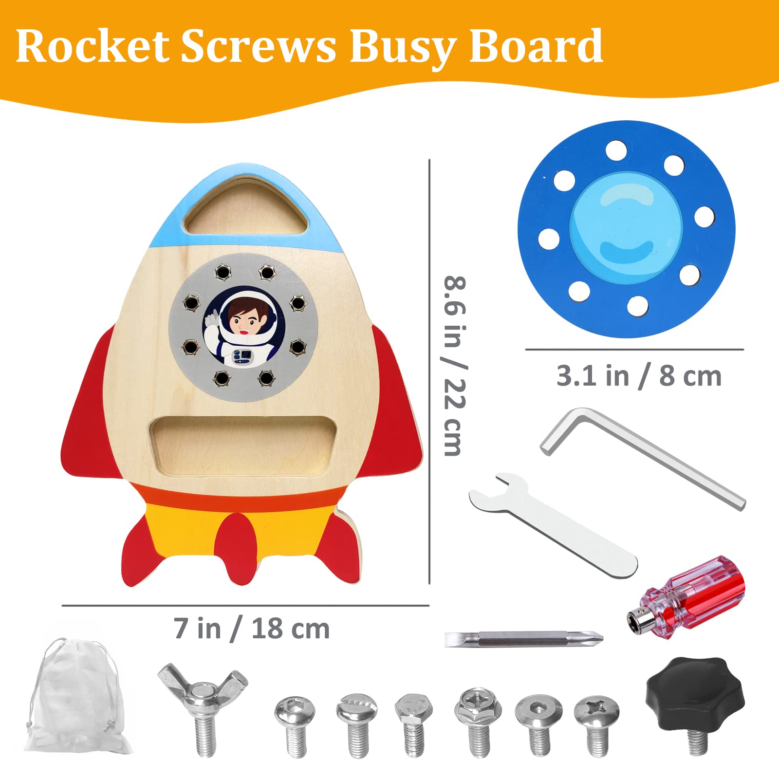 MICKYU Wooden Busy Board Toys Montessori Screwdriver Tools Set Fine Motor Skills Development Toys for Toddlers Boys