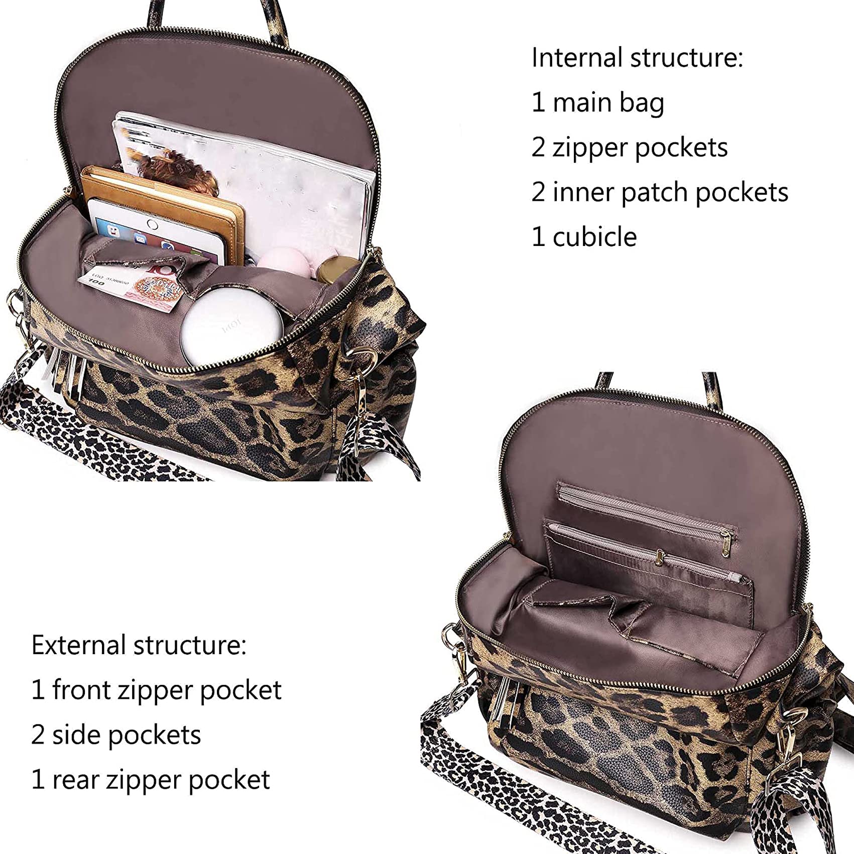 Jun Baobao Women's Fashion Purse Backpack Multipurpose Design Handbags and Shoulder Bag PU Leather Travel bag puzzle backpack (Leopard)