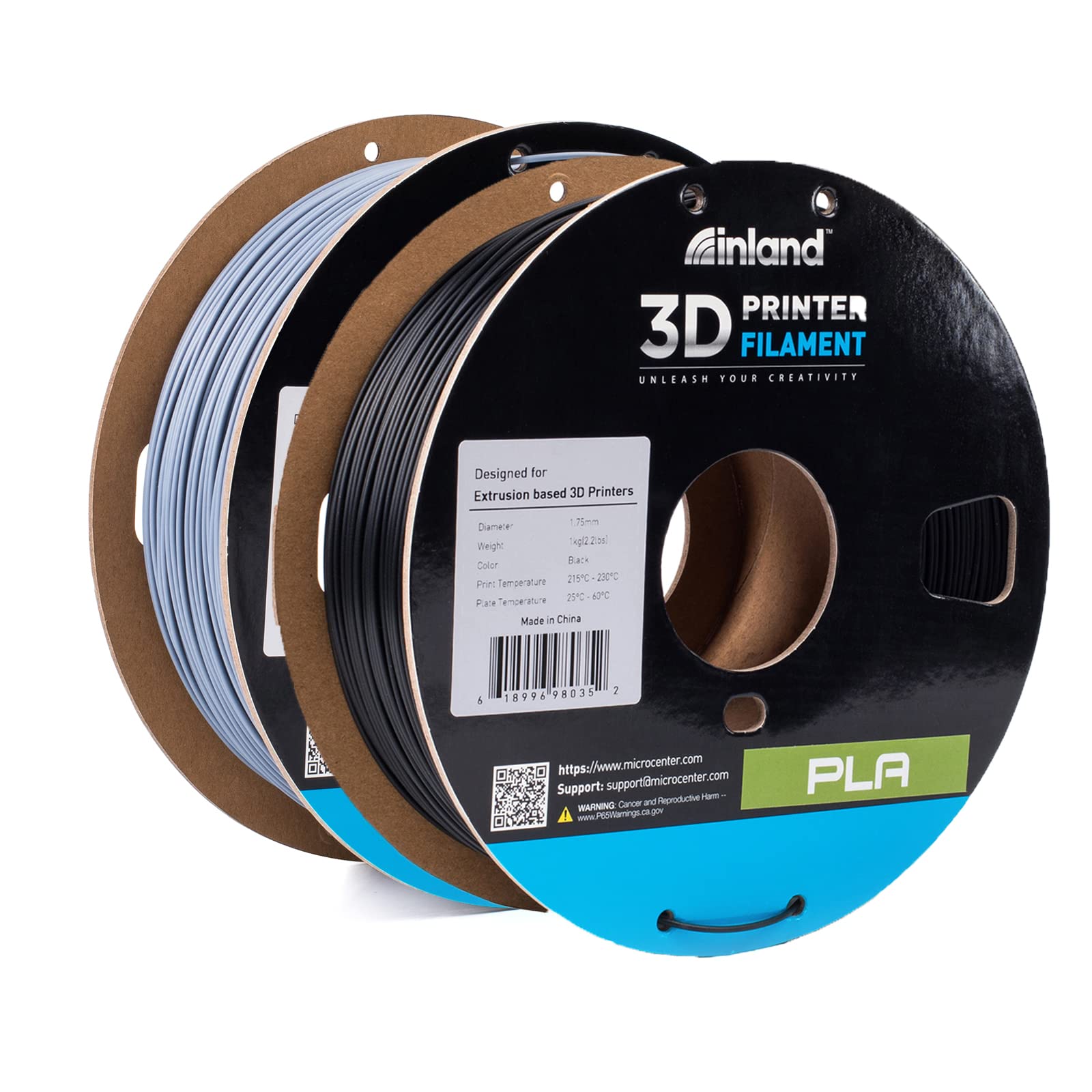 INLAND Micro Center PLA 3D Printer Filament 1.75mm - 2 Pack, Black & White, Dimensional Accuracy +/- 0.03mm - 2kg Cardboard Spools (4.4 lbs) β Fits FDM/FFF Printers β Clog Free Filaments