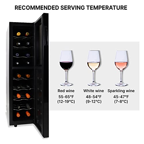 Koolatron 18 Bottle Slim Dual Zone Wine Cooler, Black Thermoelectric Wine Fridge, 1.9 cu. Ft (53L) Freestanding Wine Cellar, Red, White, Sparkling Wine Storage for Home Bar, Kitchen, Apartment, Condo