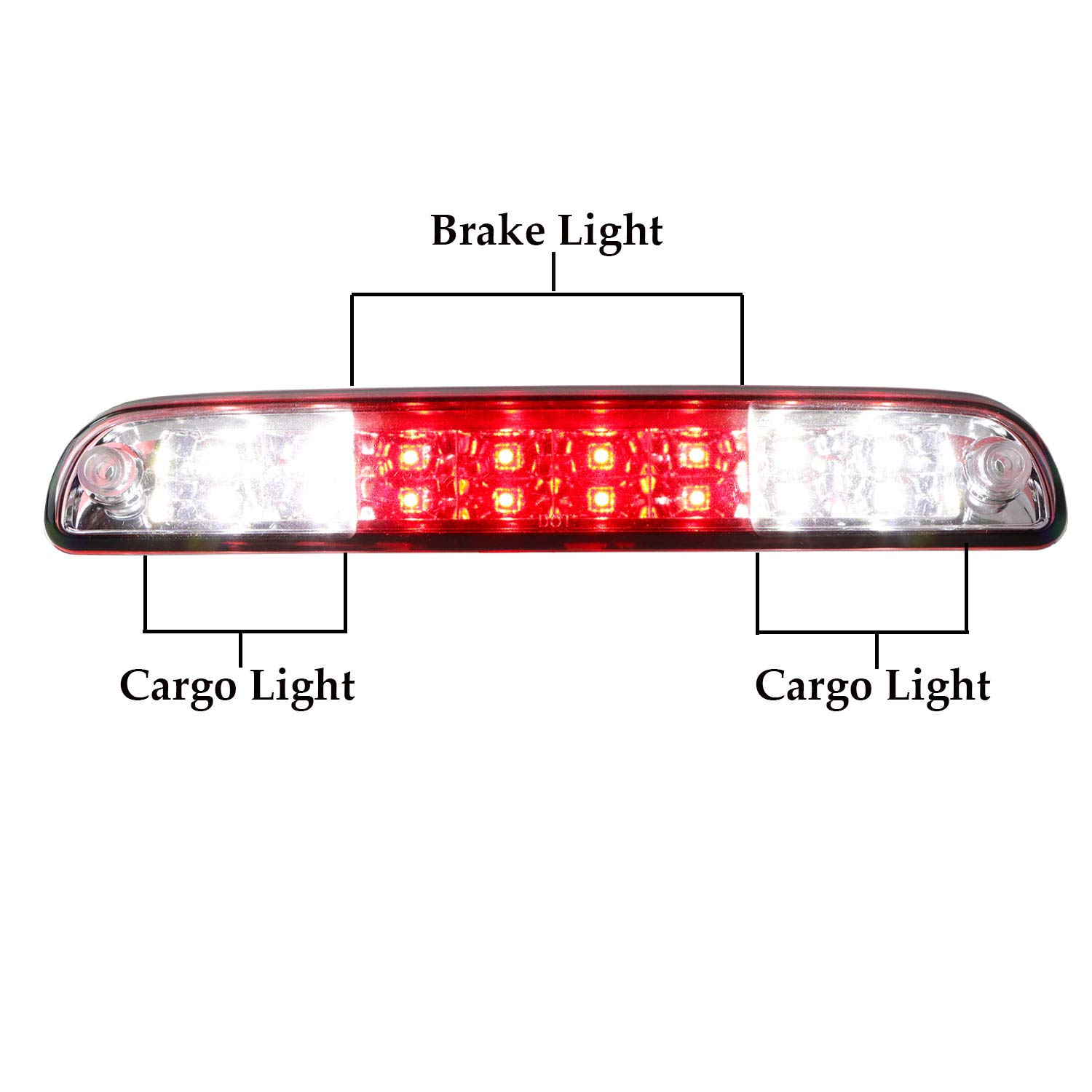 High Mount 3rd Brake Light Dual Row LED Light For Ford Super Duty/Ranger/Mazda B-Series Tail Light Stop Light (Red Lens)