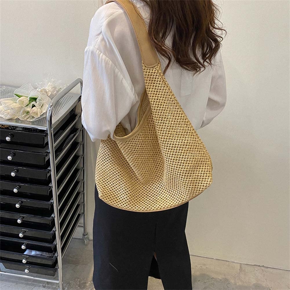 milochic Straw Bag for Women Summer Beach Bag Soft Rattern Woven Tote Bag Large Straw Shoulder Bag for Vacation Casual