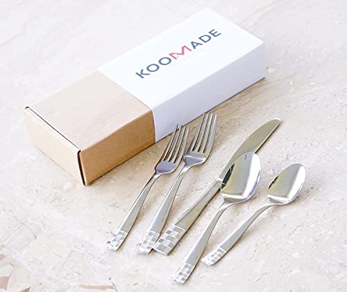 KOOMADE CHECKERS Silverware Set for 8, 40-Piece Stainless Steel Silverware with Forks/Knives/Spoons/Teaspoons, Dishwasher Safe Flatware for Home Use