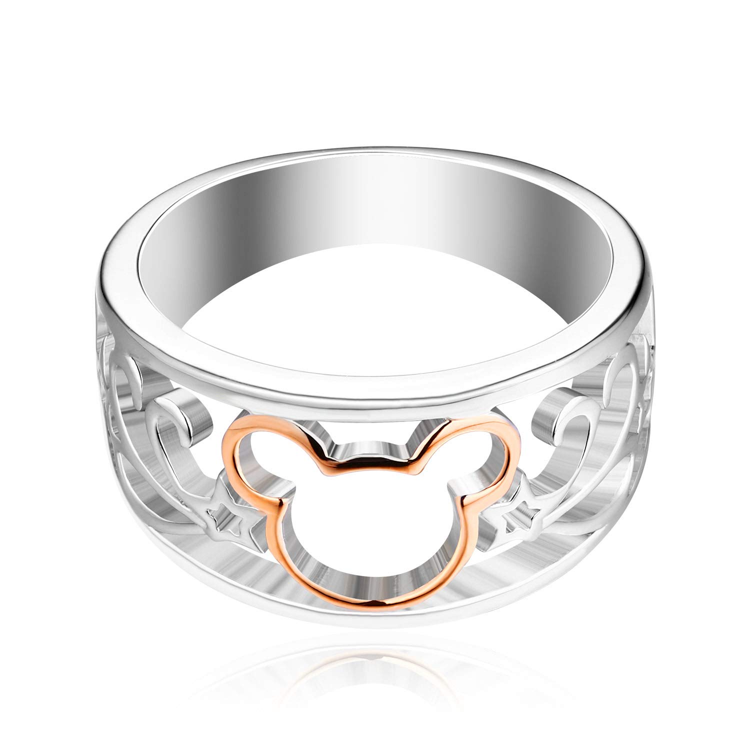 JO WISDOM 925 Sterling Silver and Yellow Gold Plated Mouse Ring Size6(rose gold)