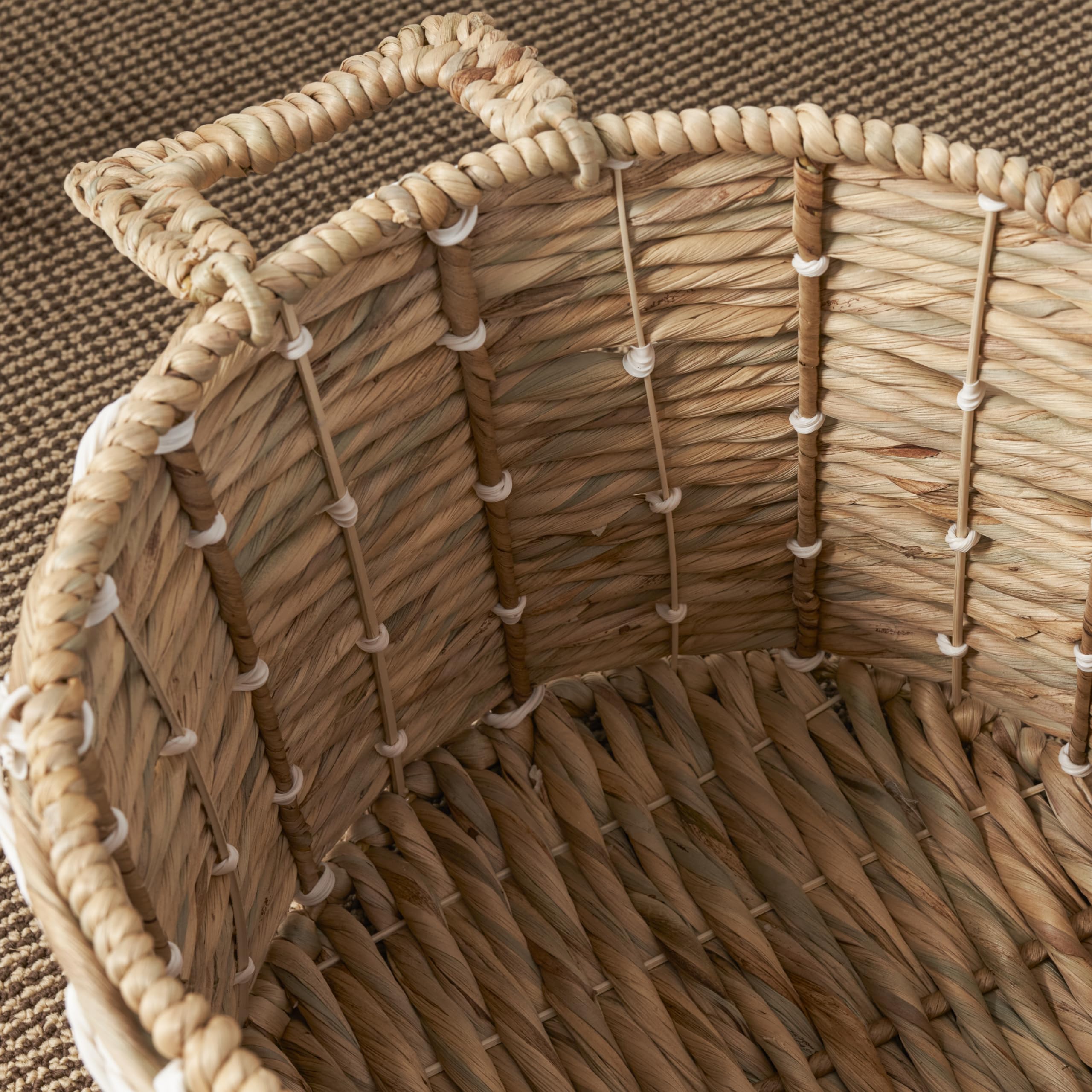 Woven Water Hyacinth Wicker with Rope Storage Basket (18" x 18" x 15" - Natural Brown) - Ideal for Halloween, Thanksgiving, and Home Organization