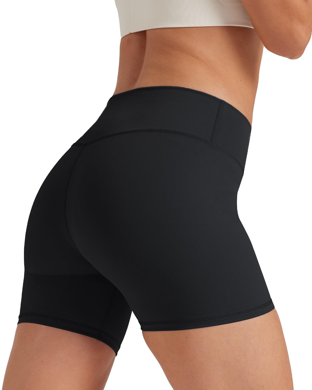 keriffe Womens Crossover Biker Shorts 5" 10" High Waisted Yoga Workout Athletic Running Spandex Shorts